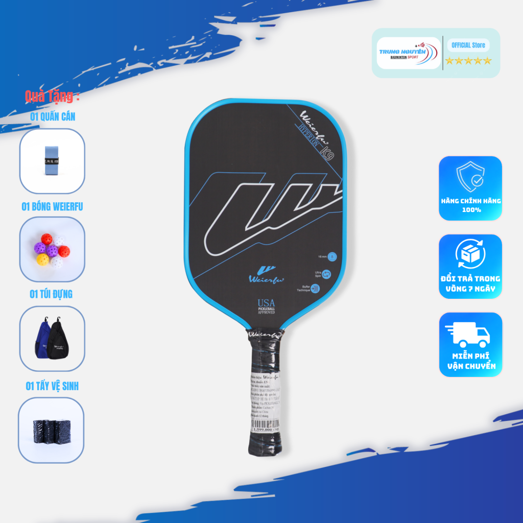 Vợt Pickleball Weierfu Hyperion K9 – 16mm Chính Hãng - Đen Xanh dương ...
